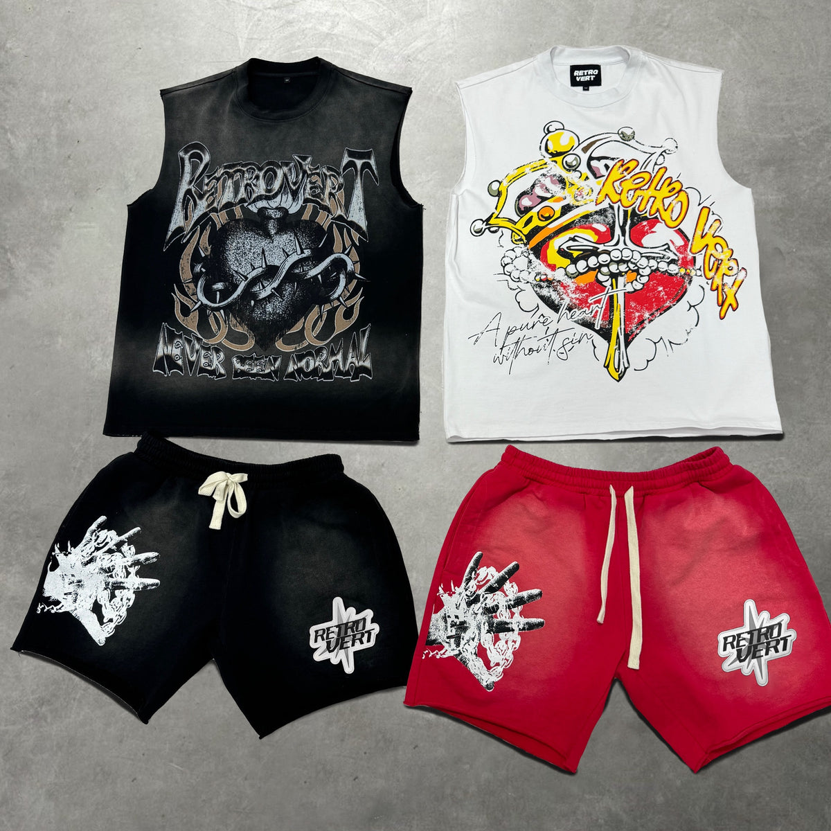 Spiked Hands Shorts Red - RETROVERT